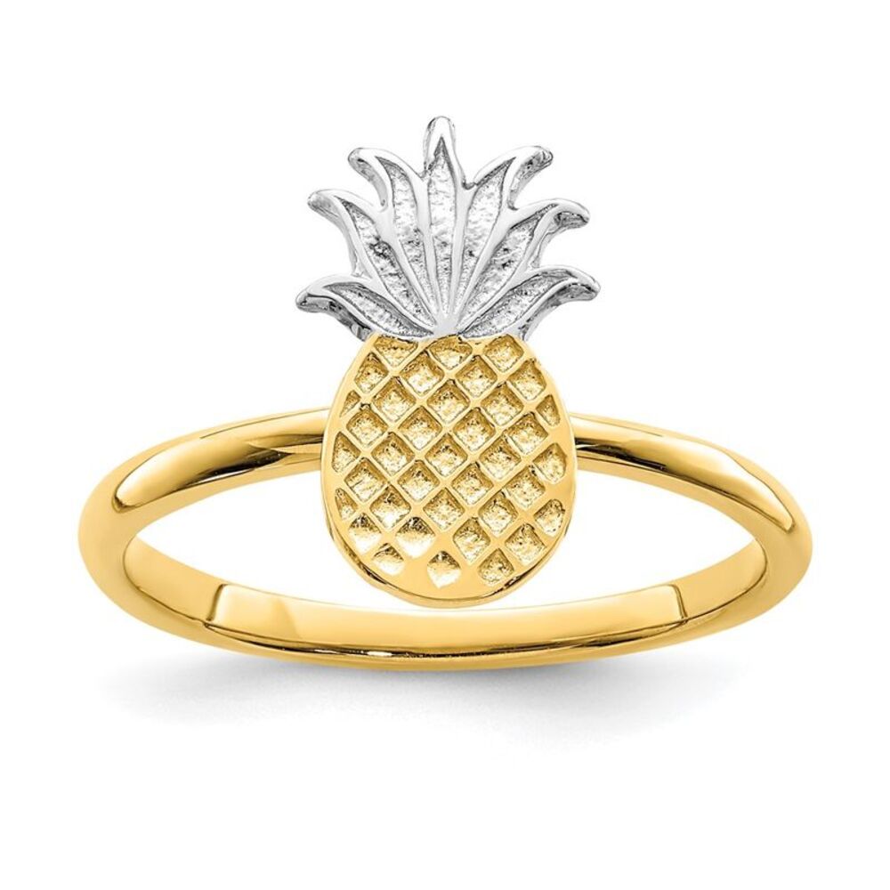 14k Yellow Gold & White Rhodium Polished Pineapple Ri… - Gem